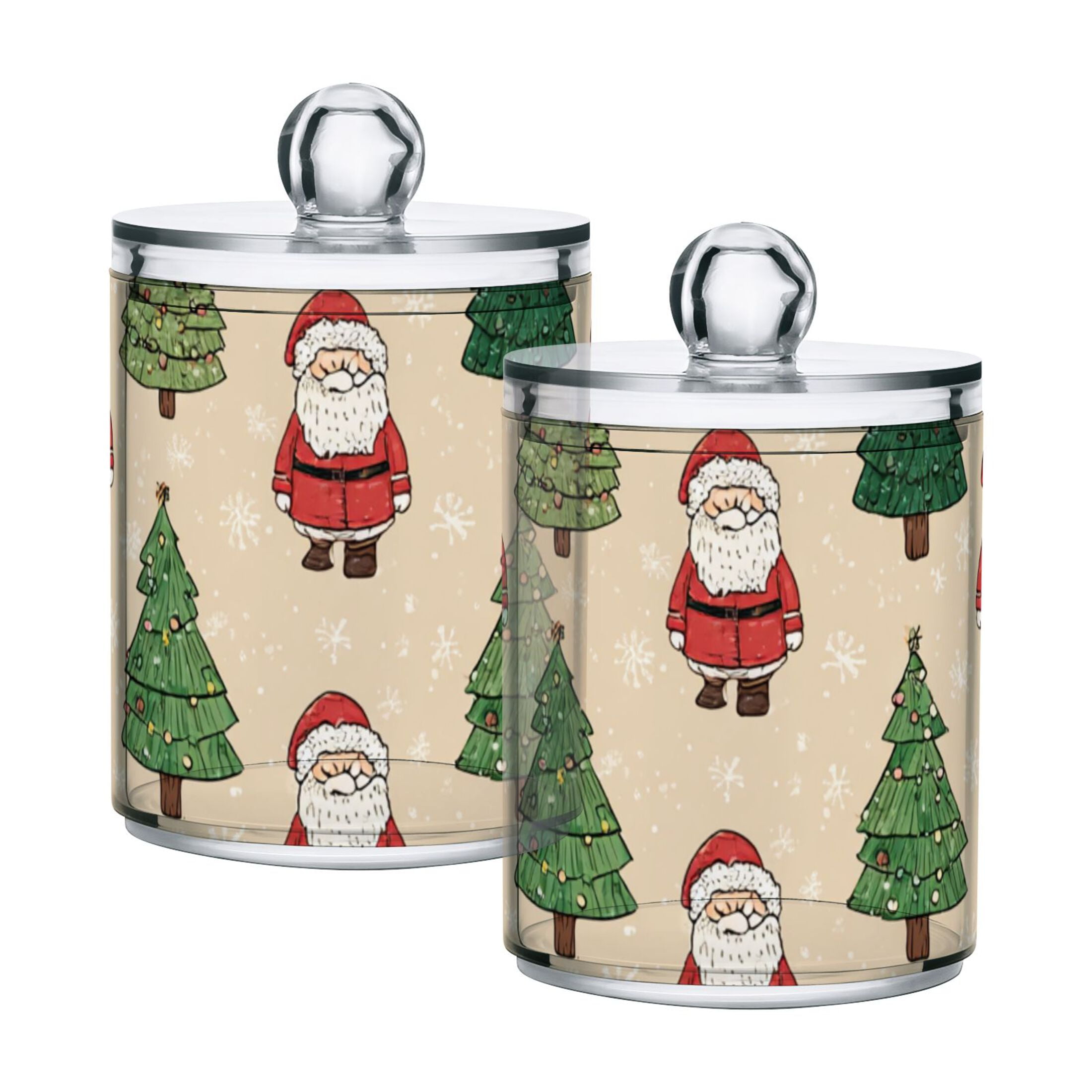 Santa Amid Christmas Trees Translucent Plastic Cans Storage Canisters ...