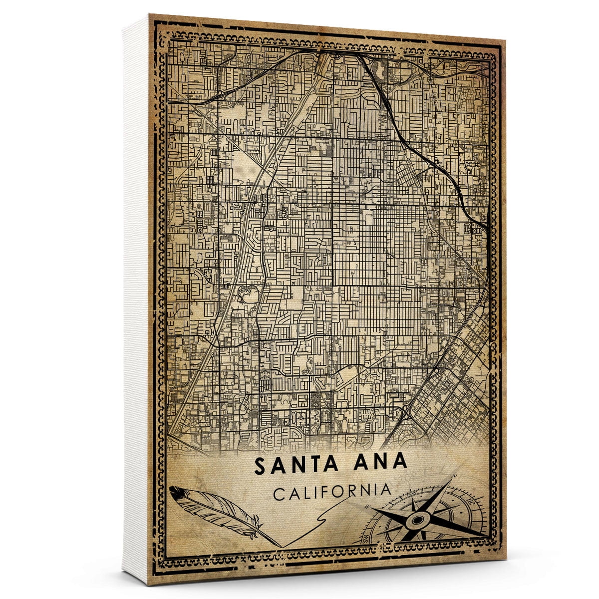 Santa Ana Vintage Map Prints Canvas, California Map Art Canvas, Canvas ...