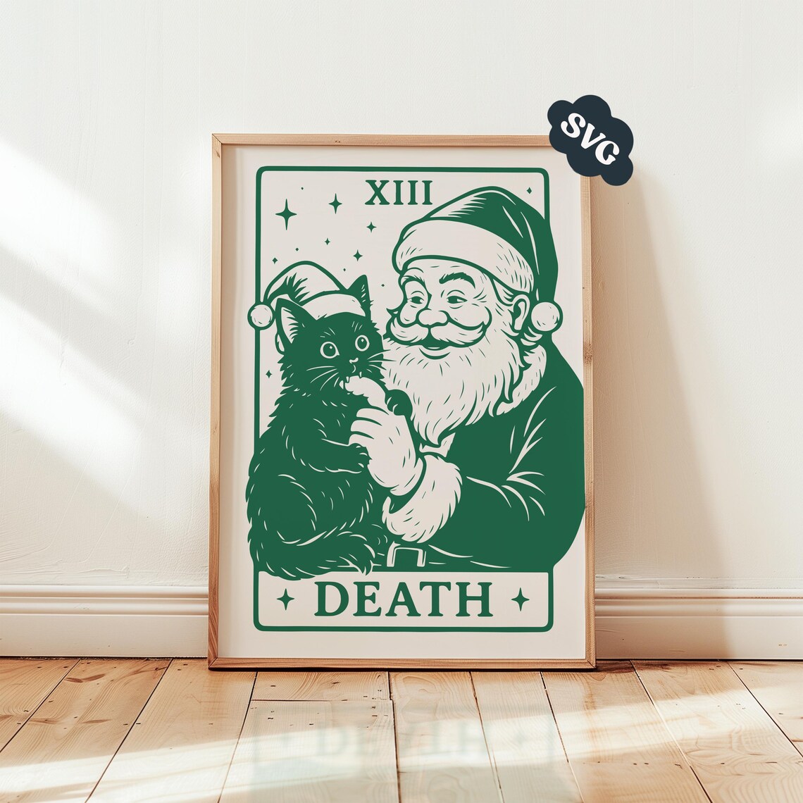 Santa And Black Cat Tarot, Death Card Christmas Wall Art, Gothic ...