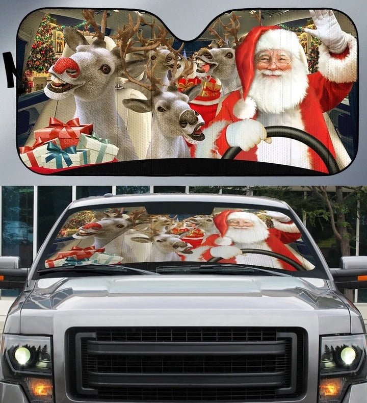 Santa And Reindeer Auto Car Sunshade Car Windshield - Walmart.com