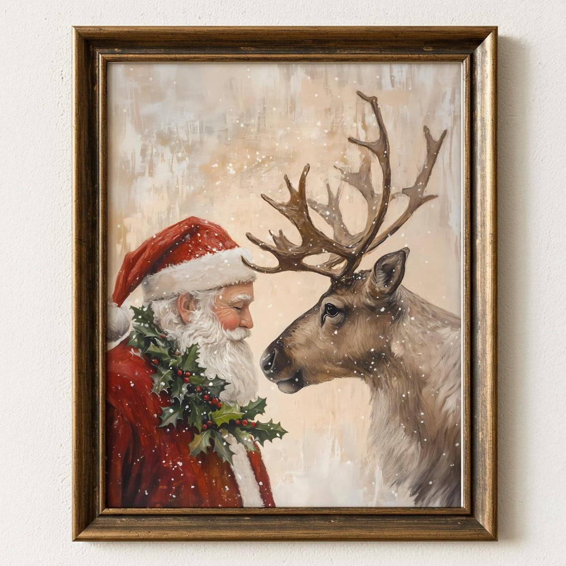 Santa And Reindeer Poster, Rustic Wall Art, Festive Winter Decor ...
