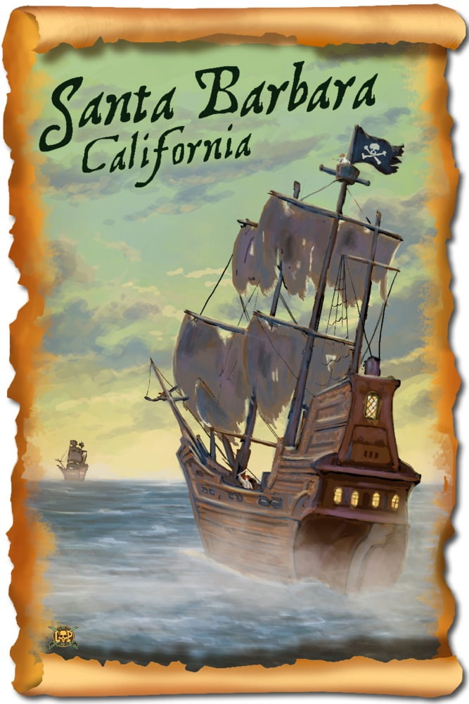Santa Barbara, California, Pirate Ship (36x54 Giclee Gallery Art Print ...