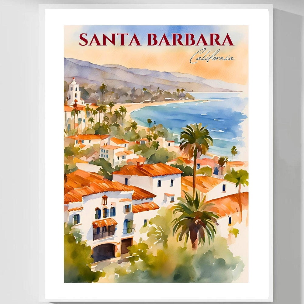 Santa Barbara California Wall Art, Santa Barbara Poster, Watercolor ...