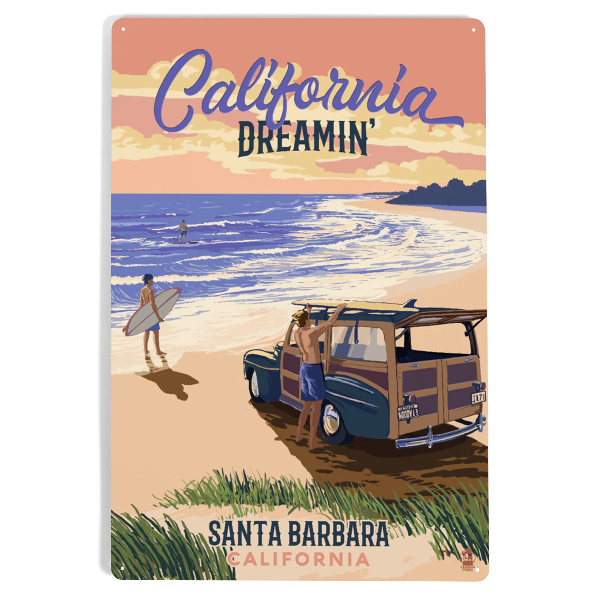 Santa Barbara, California, Woody on Beach, California Dreamin (12x18 ...