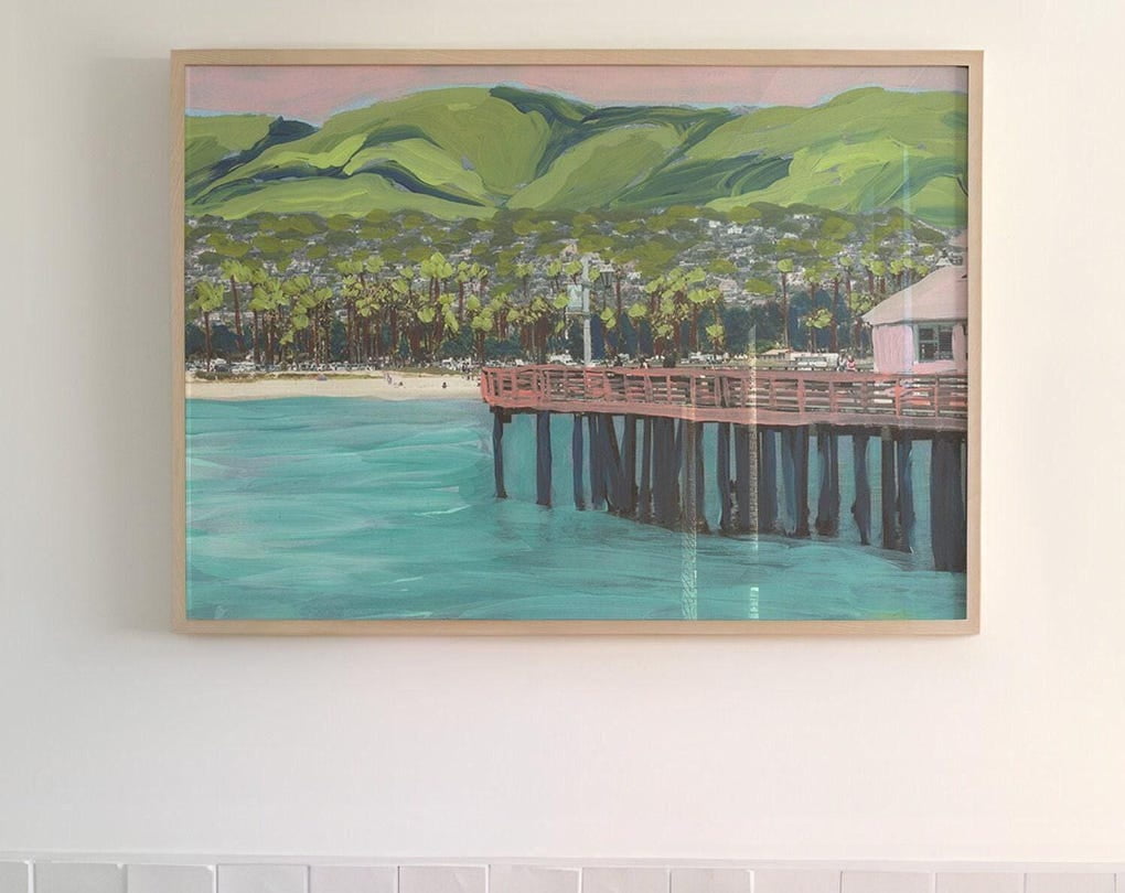 Santa Barbara Pier Print California Beach Painting Coastal Wall Decor ...