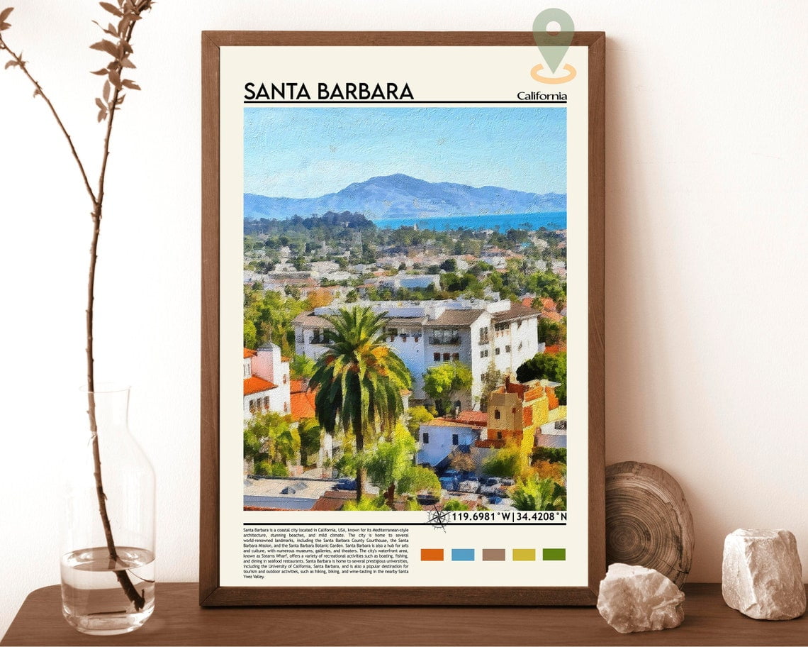 Santa Barbara Print, Santa Barbara Poster, Santa Barbara Wall Art, Santa Barbara Travel, Santa ...