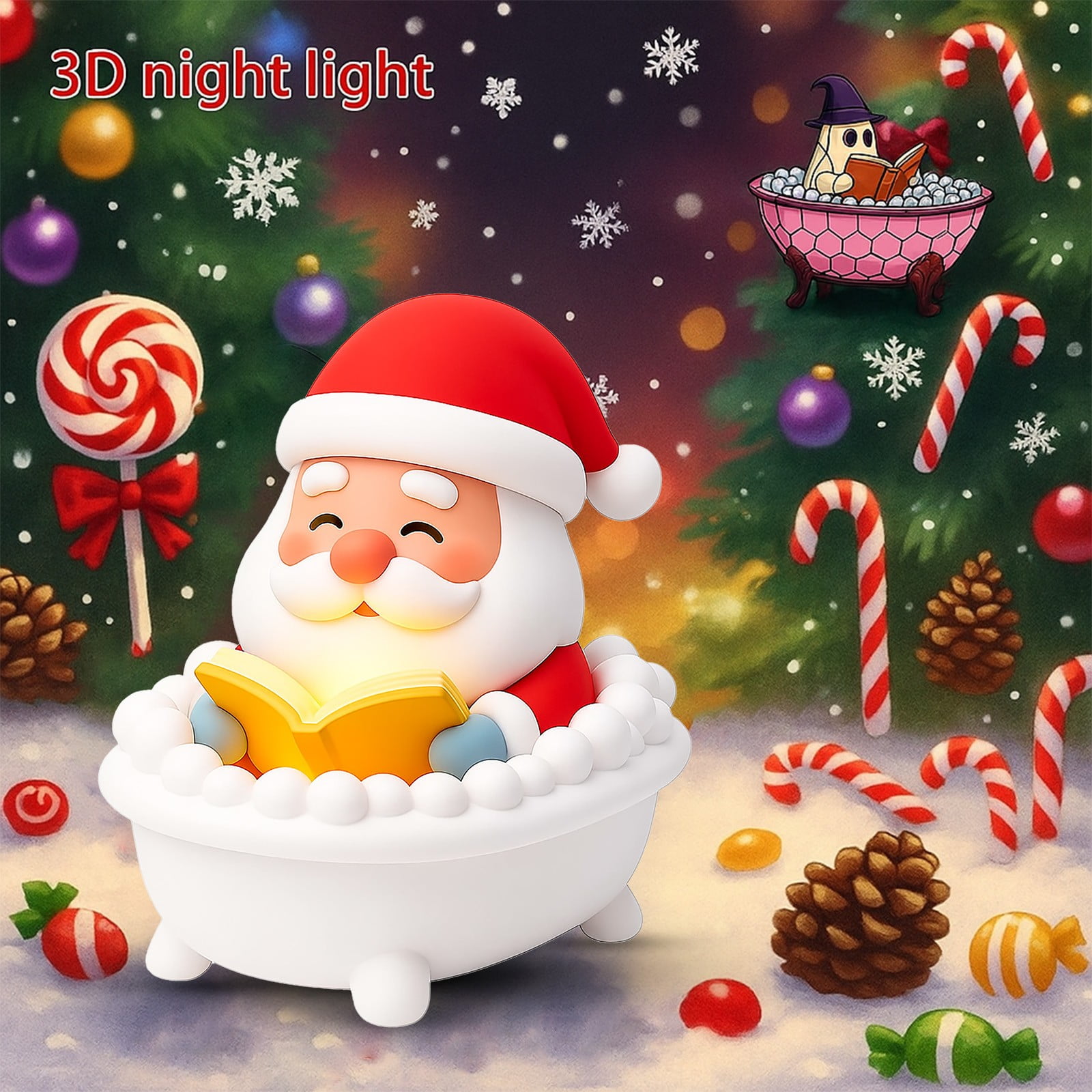 Santa Bathtub Reading Night Light Ornament, Desktop Decorative Light ...
