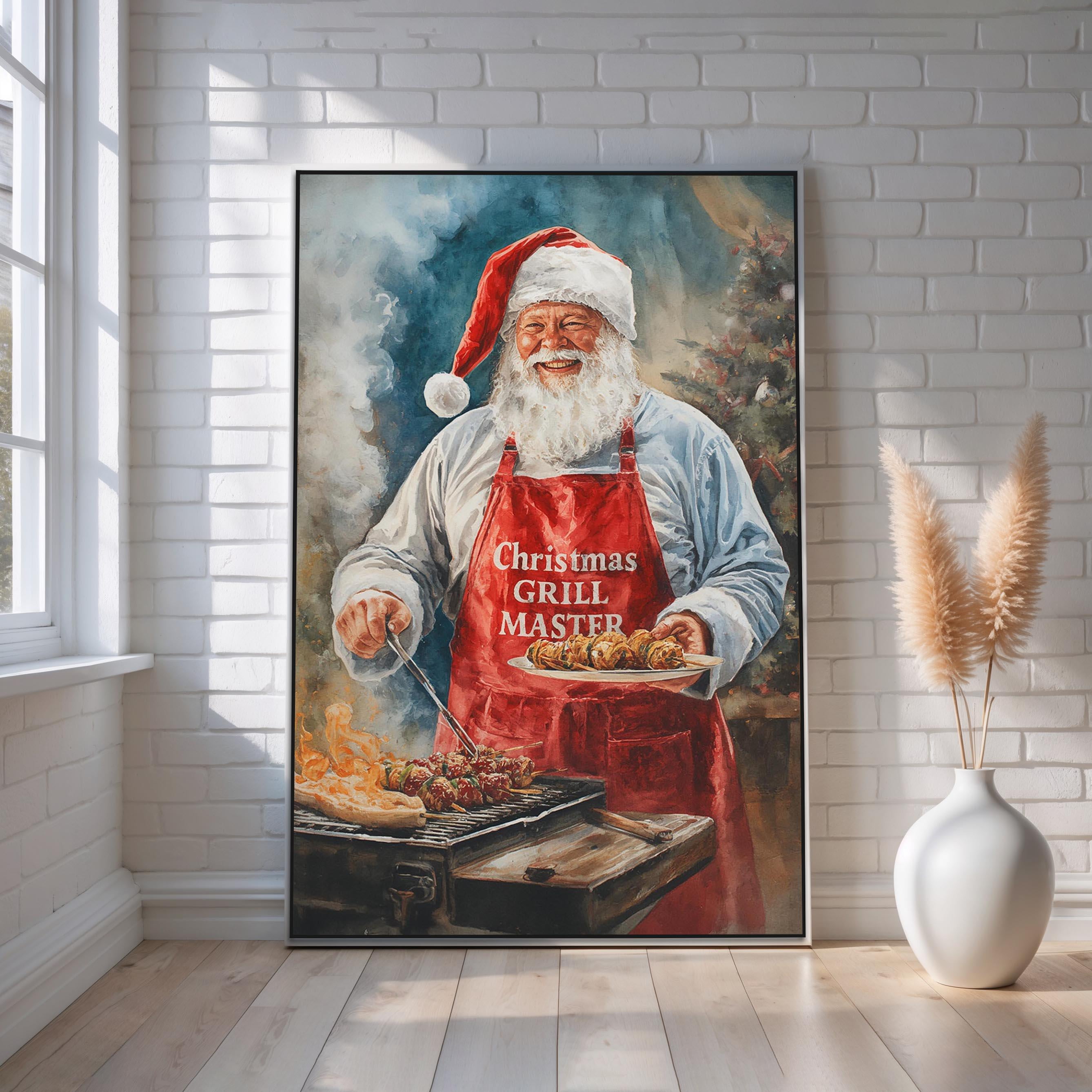 Santa Bbq Chef Wall Art, Kristmas Kitchen Decor, Grill Master , Festive ...