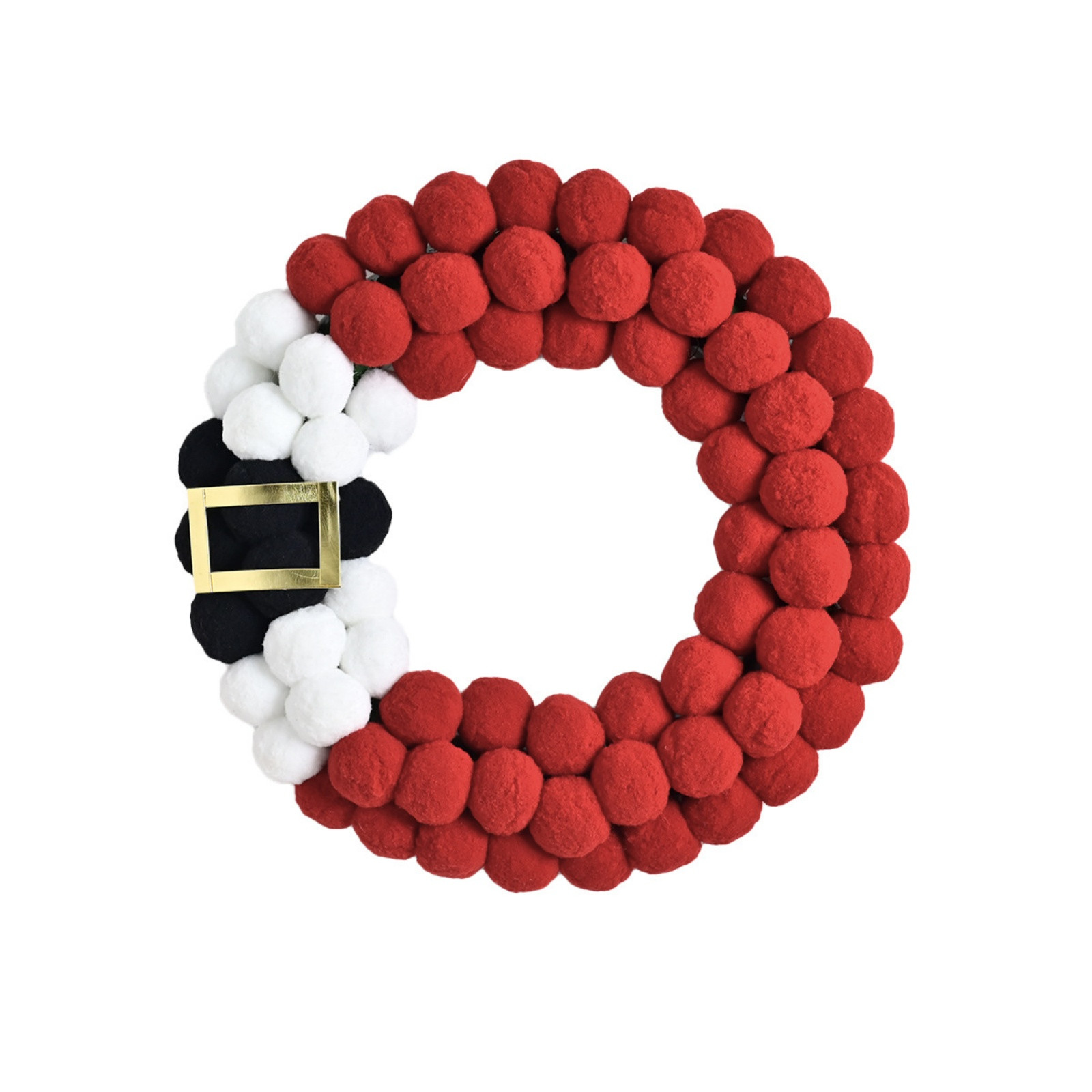 Santa Belt Plush Christmas Wreath - 14 Inch Red and White Felt Pom Pom ...