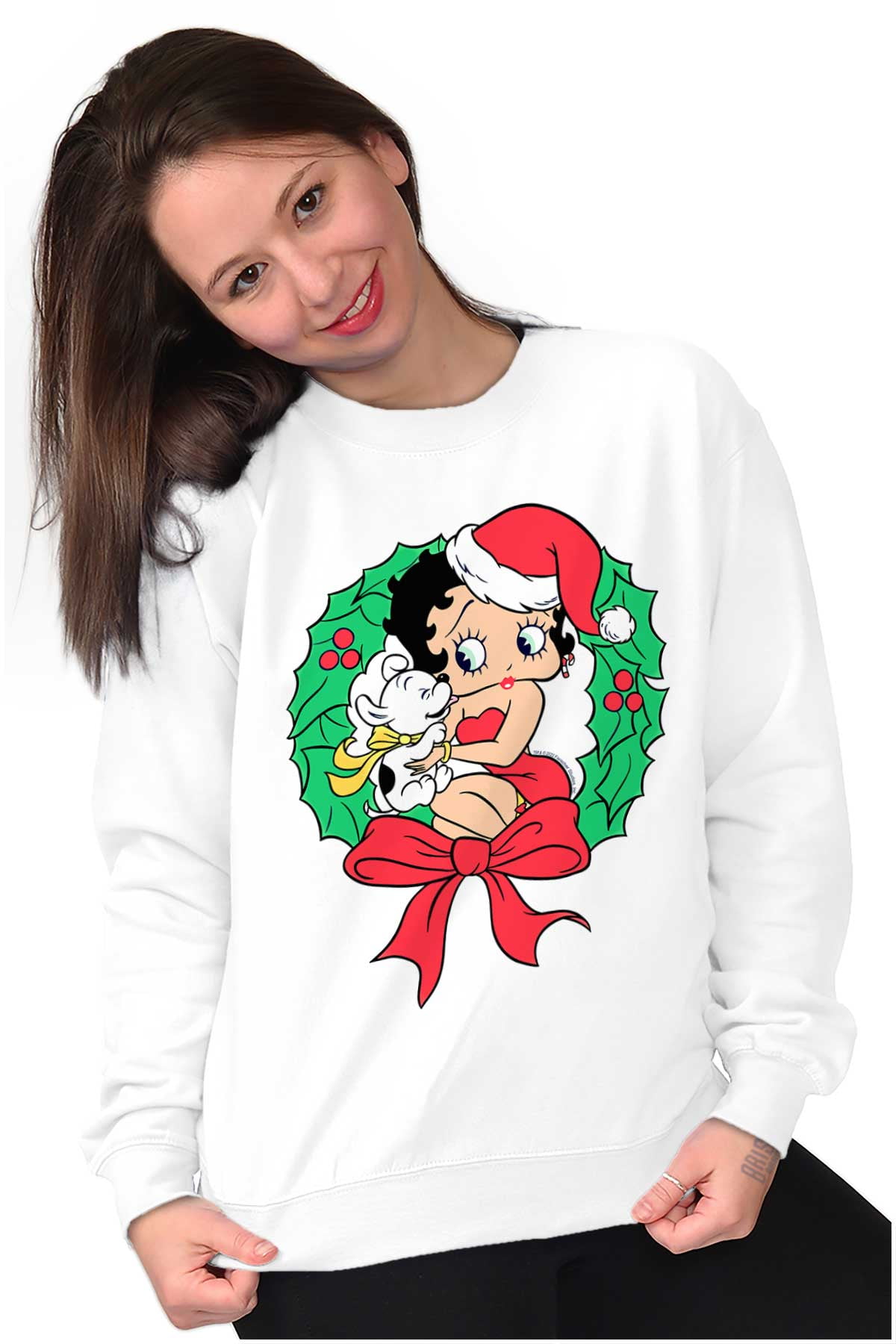 Santa Betty Boop Christmas Wreath Women Crewneck Sweatshirt Brisco ...