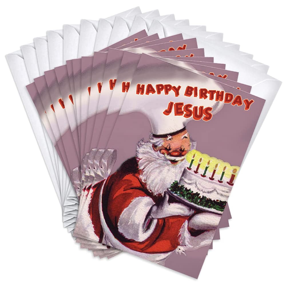 Santa Birthday Cake Funny Christmas Humor Greeting Cards | 10 Pack Bulk ...