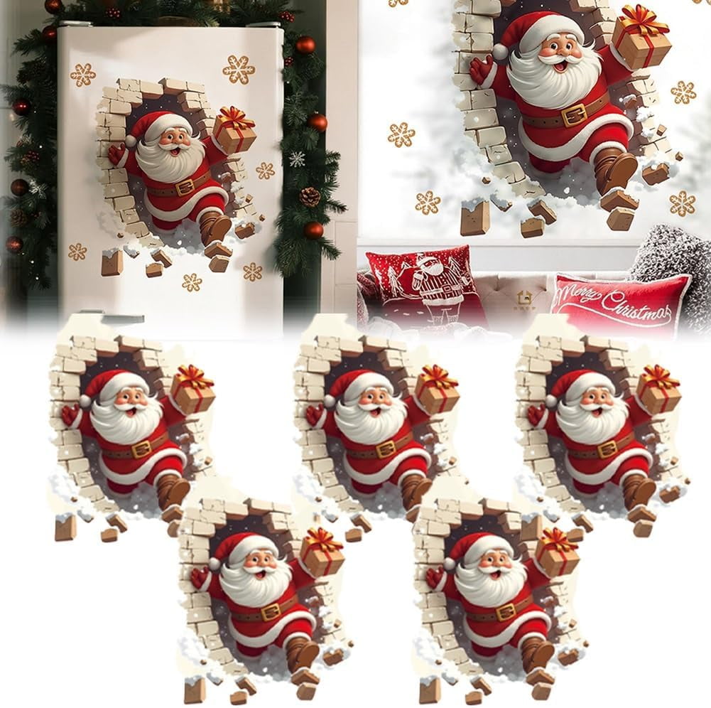 Santa Breakthrough Wall Sticker, Removable 3D Santa Claus Decal, Large ...