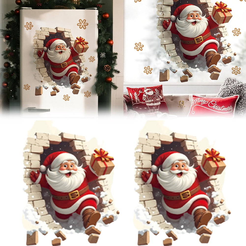 Santa Breakthrough Wall Sticker, Removable Christmas Creative Decals ...
