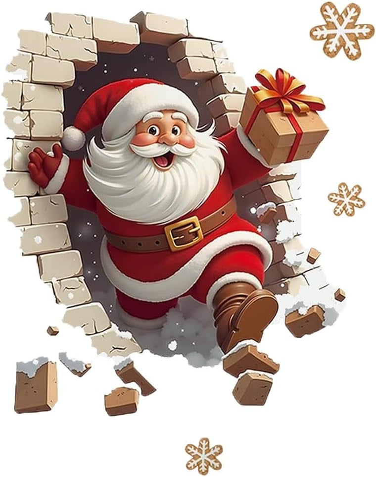 Santa Breakthrough Wall Sticker, Santa Claus Broken Wall Cartoon Design ...