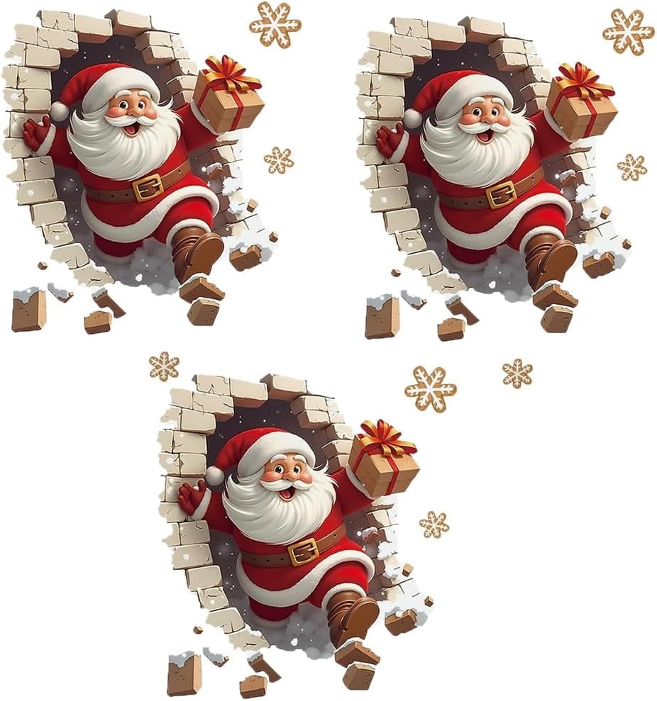 Santa Breakthrough Wall Sticker, Santa Claus Broken Wall Cartoon Design ...