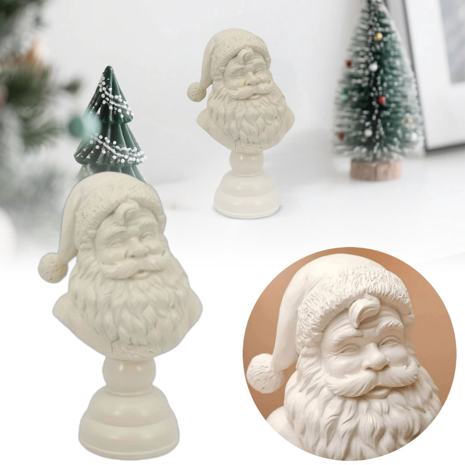 Santa Bust Christmas Tabletop Decoration, 5.9 Inch White Resin Holiday ...