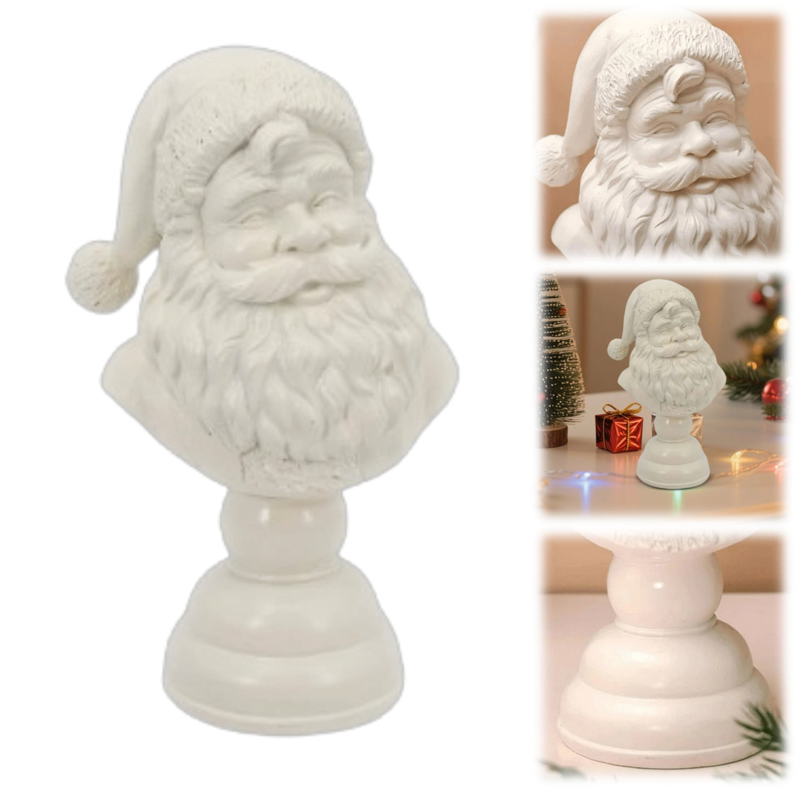 Santa Bust Christmas Tabletop Decoration, White Resin Holiday Figurine ...