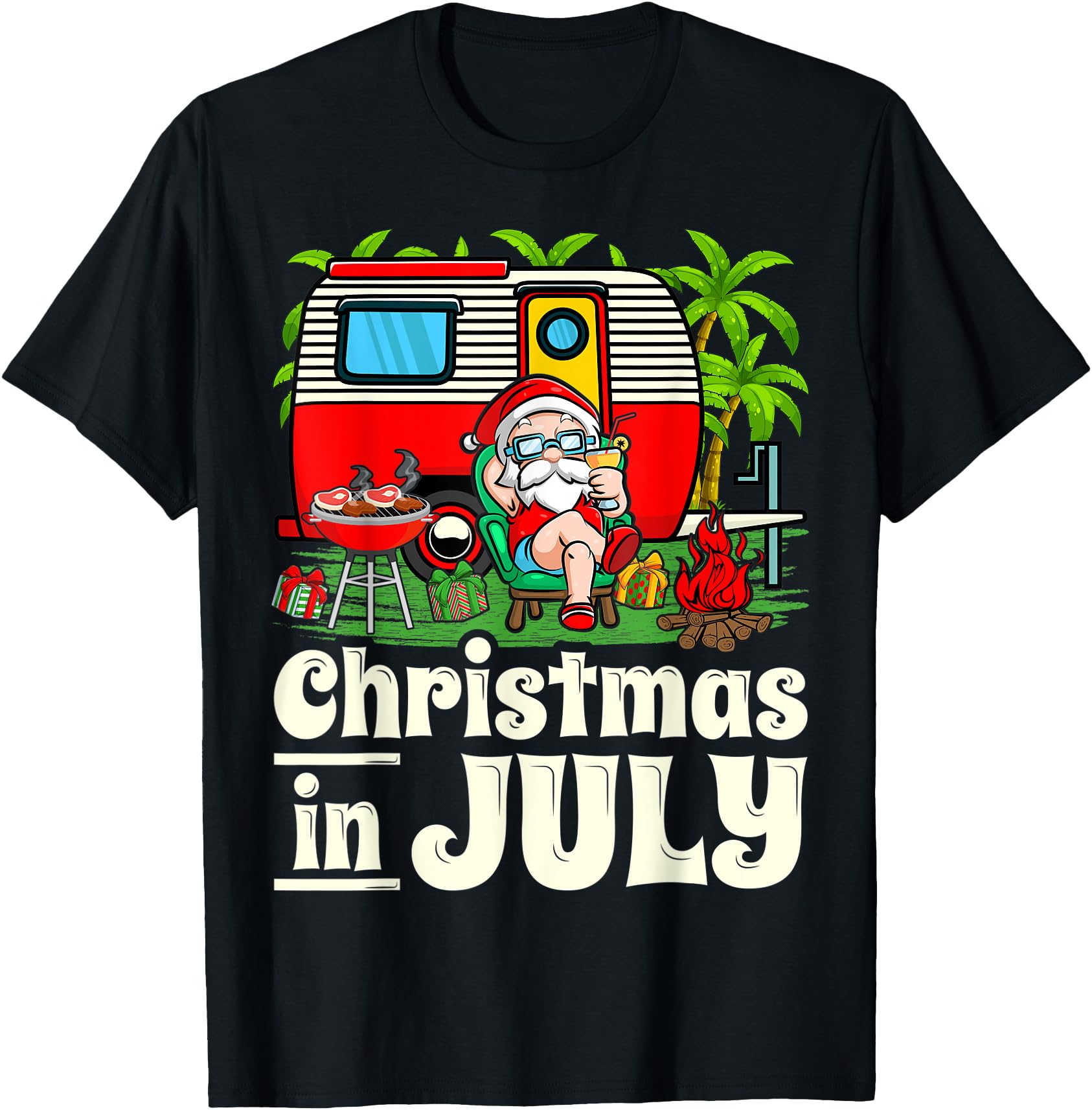 Santa Camping Trip Summer Vacation Christmas In July T-Shirt - Walmart.com