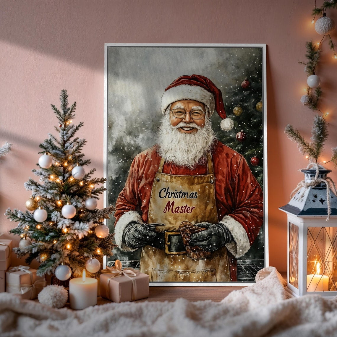 Santa Chef Posterbarbecue Wall Art Festive Bbq Poster Grill Master ...