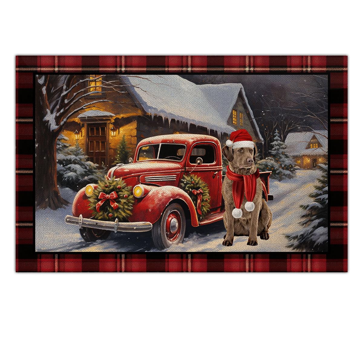 Santa Chesapeake Bay Retriever with Red Truck Welcome Mat to Dogs ...