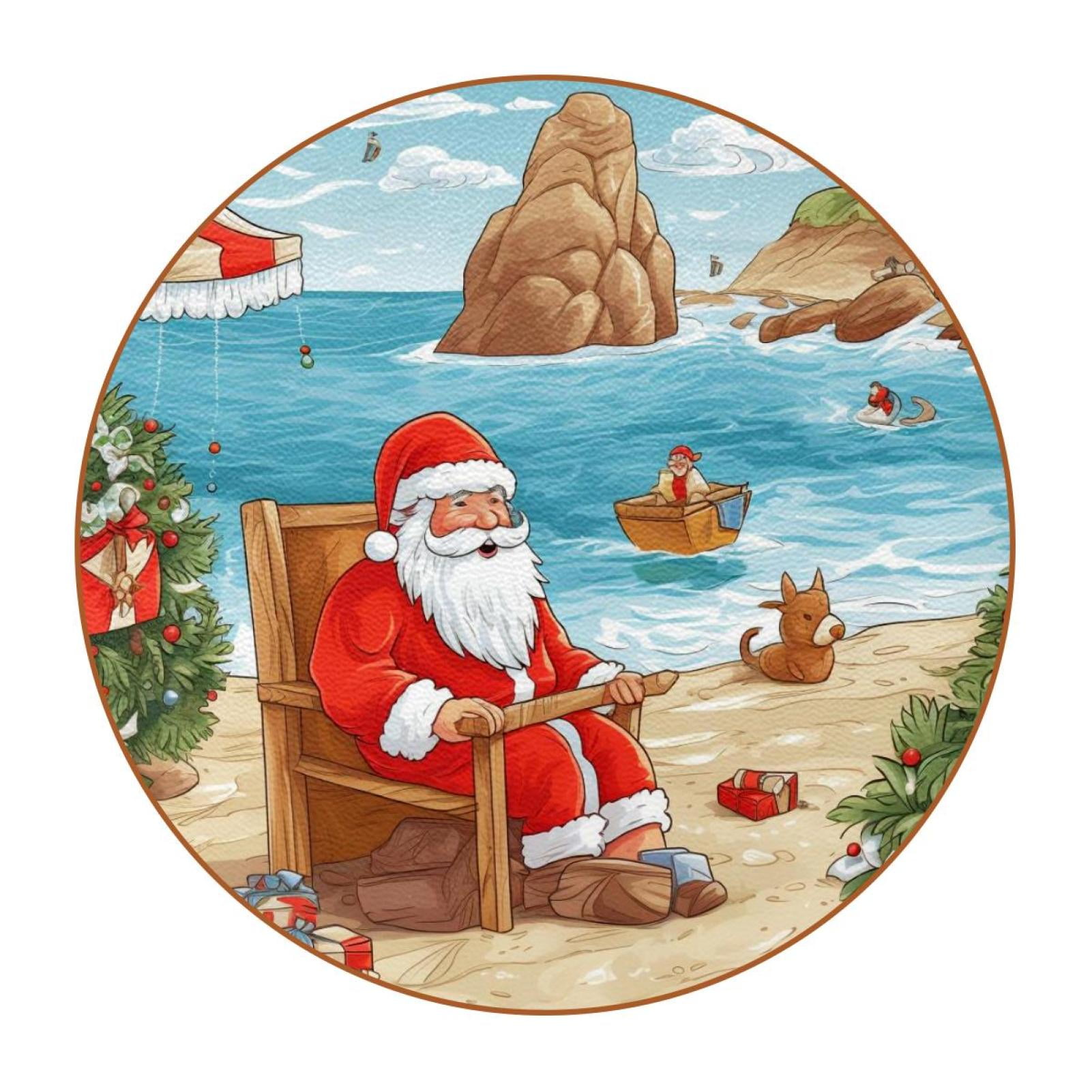 Santa Claus 6Pcs Round Microfiber Leather Table Coasters, 11x11 cm/4 ...
