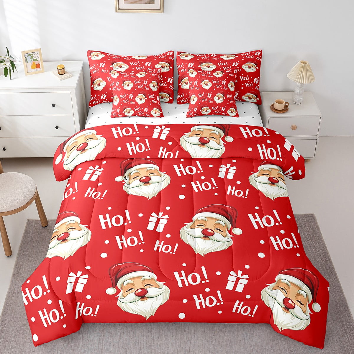 Santa Claus 7 Piece Comforter Set Full Bed in a Bag,Merry Christmas Red ...