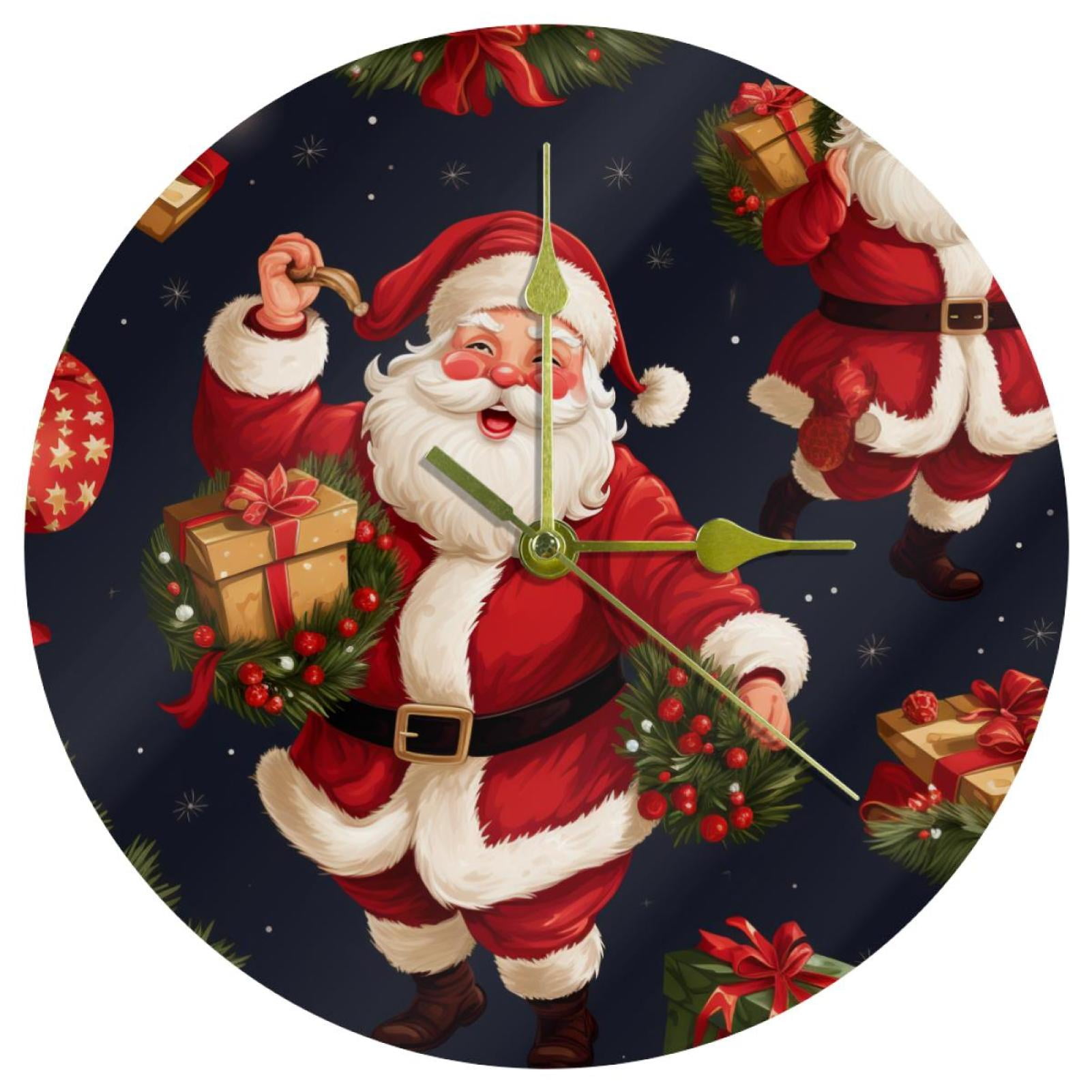 Santa Claus 9.8 Inches Round Acrylic Wall Clock - Silent Non Ticking ...