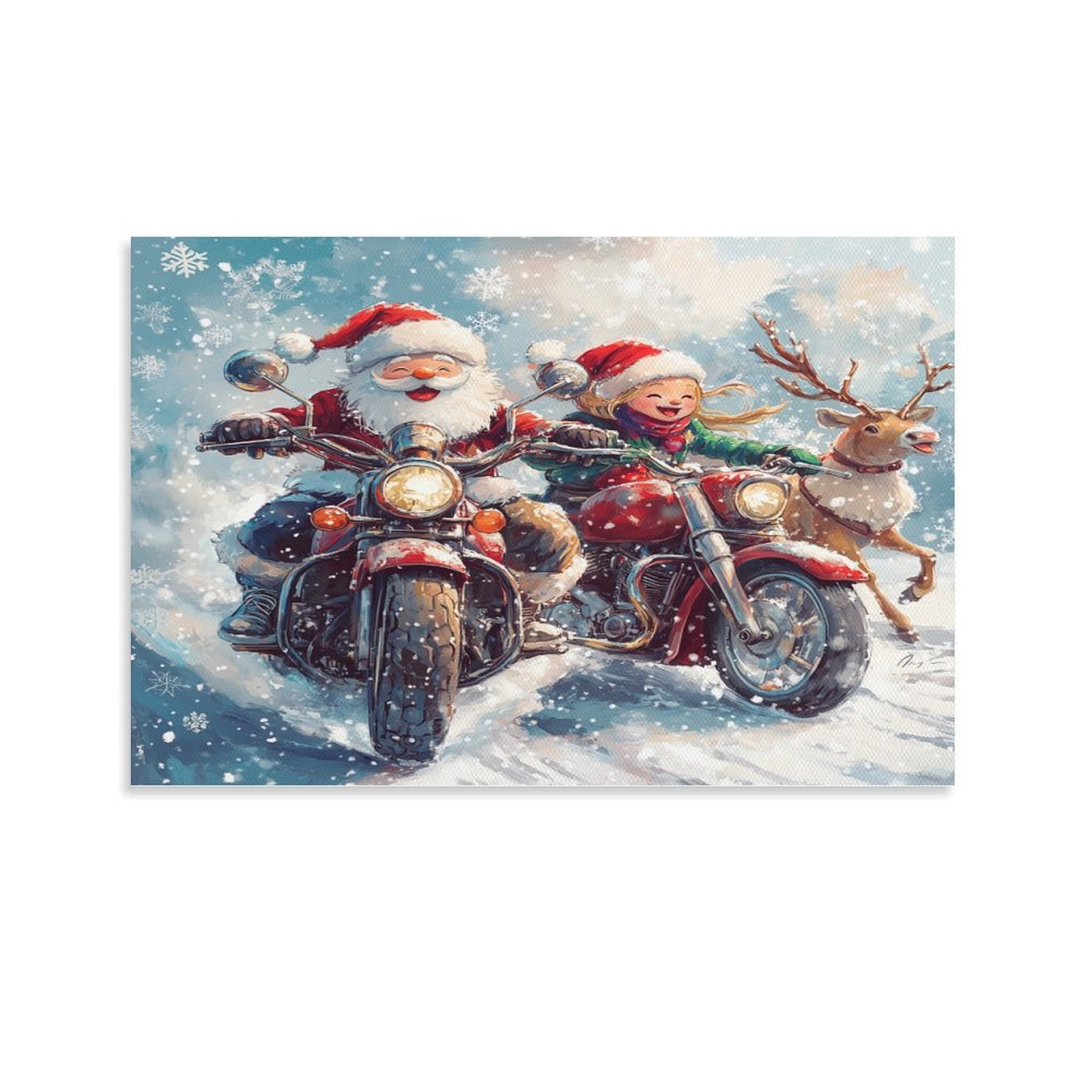 Santa Claus on A Motorcycle with Lights Canvas Picture 16x24inch Canvas ...