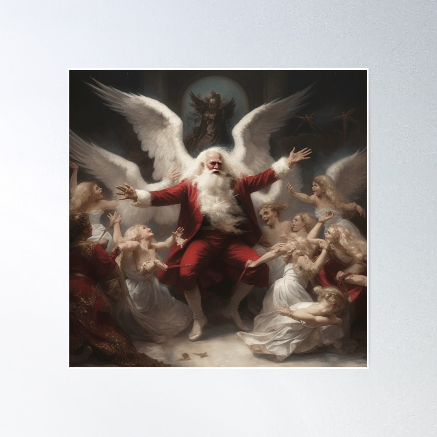 Santa Claus And Angels Poster Wall Art, Modern Wall Decor, 30x30 ...