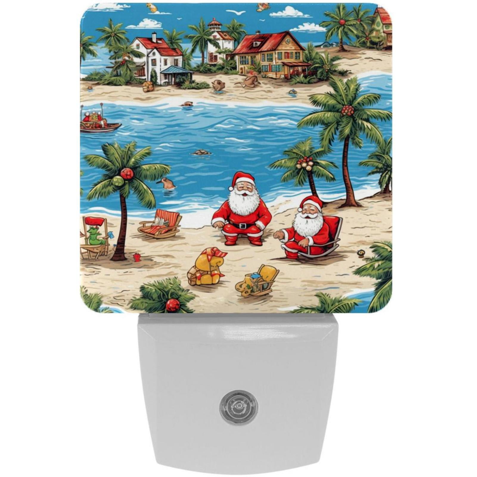 Santa Claus Beach Vacation LED Square Night Lights for Bedroom and ...