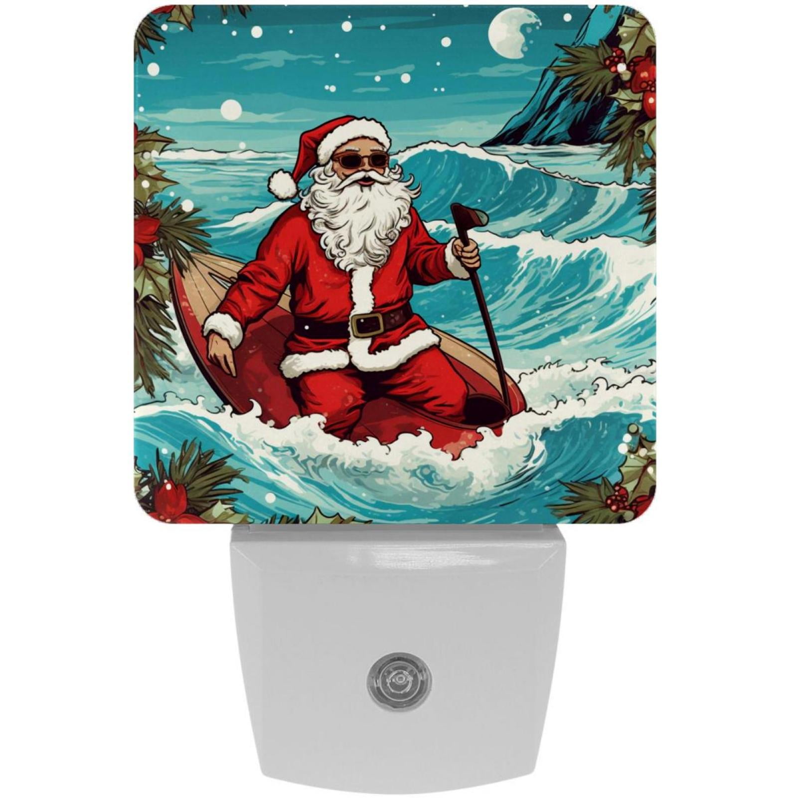 Santa Claus Beach Vacation LED Square Night Lights for Bedroom and ...