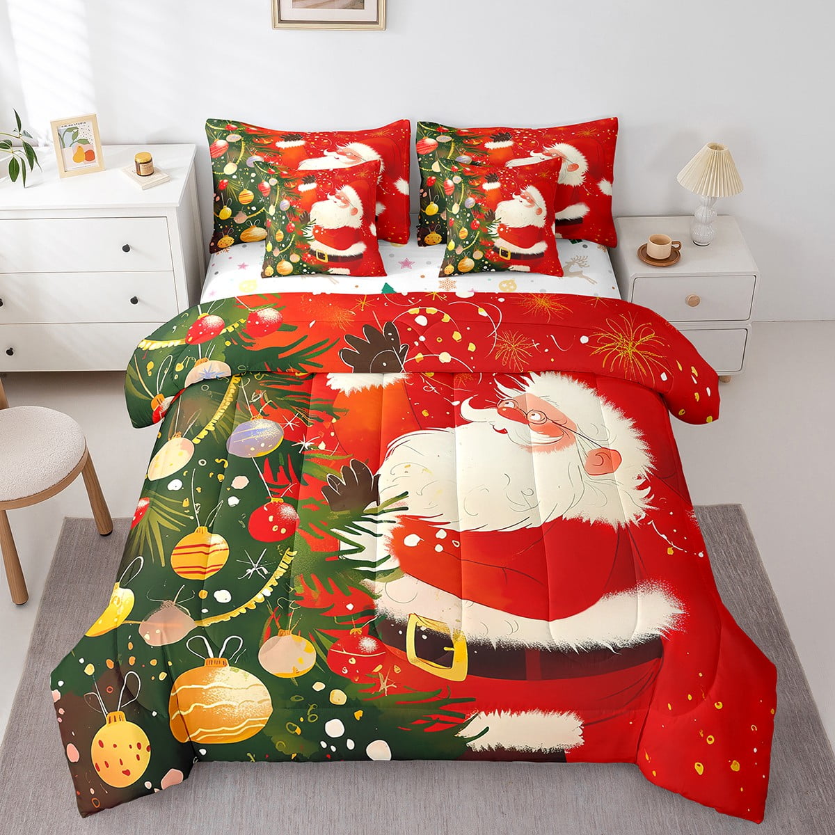 Santa Claus Bed in a Bag Queen Comforter Set 7 Piece,Christmas Tree ...