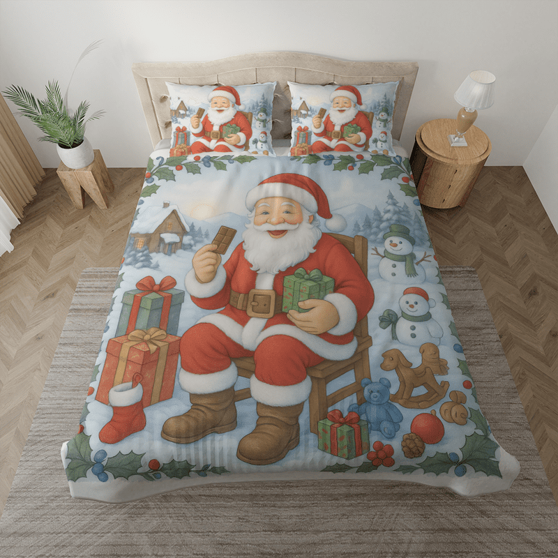 Santa Claus Bedding Set – Classic Christmas Bedding with Gifts and ...