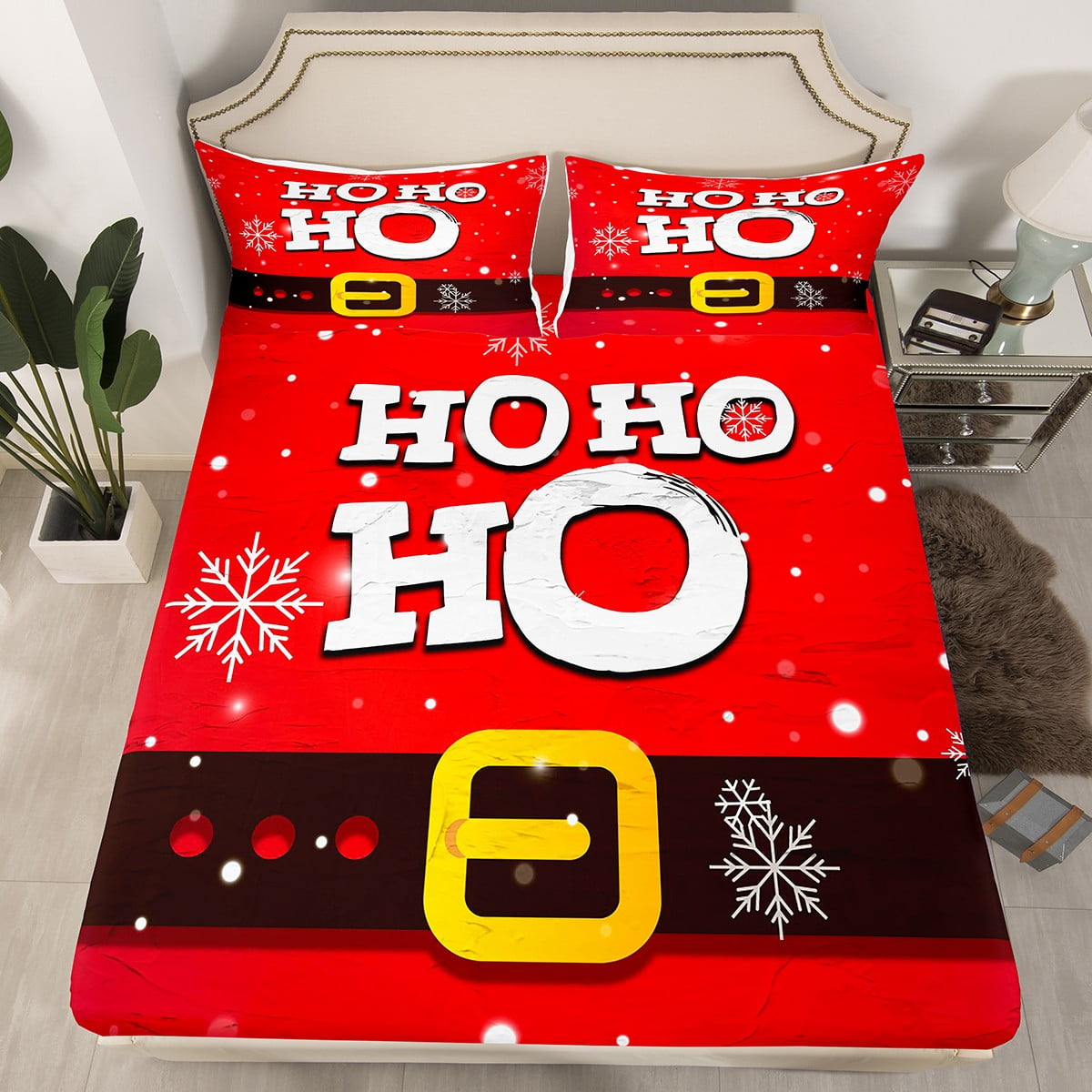 Santa Claus Belt Fitted Sheet Queen, Christmas Bed Sheets For Men Boys ...