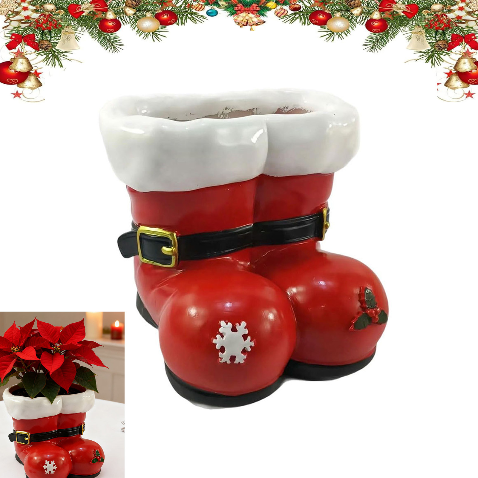 Santa Claus Boot Planter Decoration,Santa Boot Planter,Red Resin ...