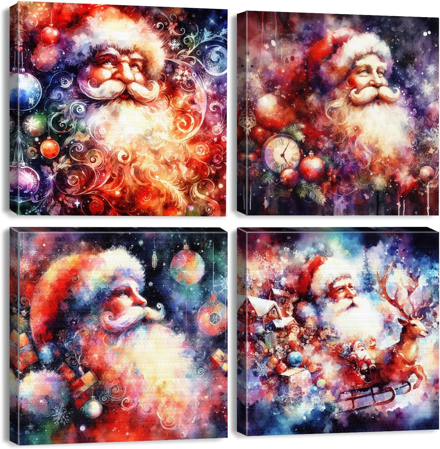 Santa Claus Canvas Wall Art Aesthetic Santa Sleigh Posters Colorful ...