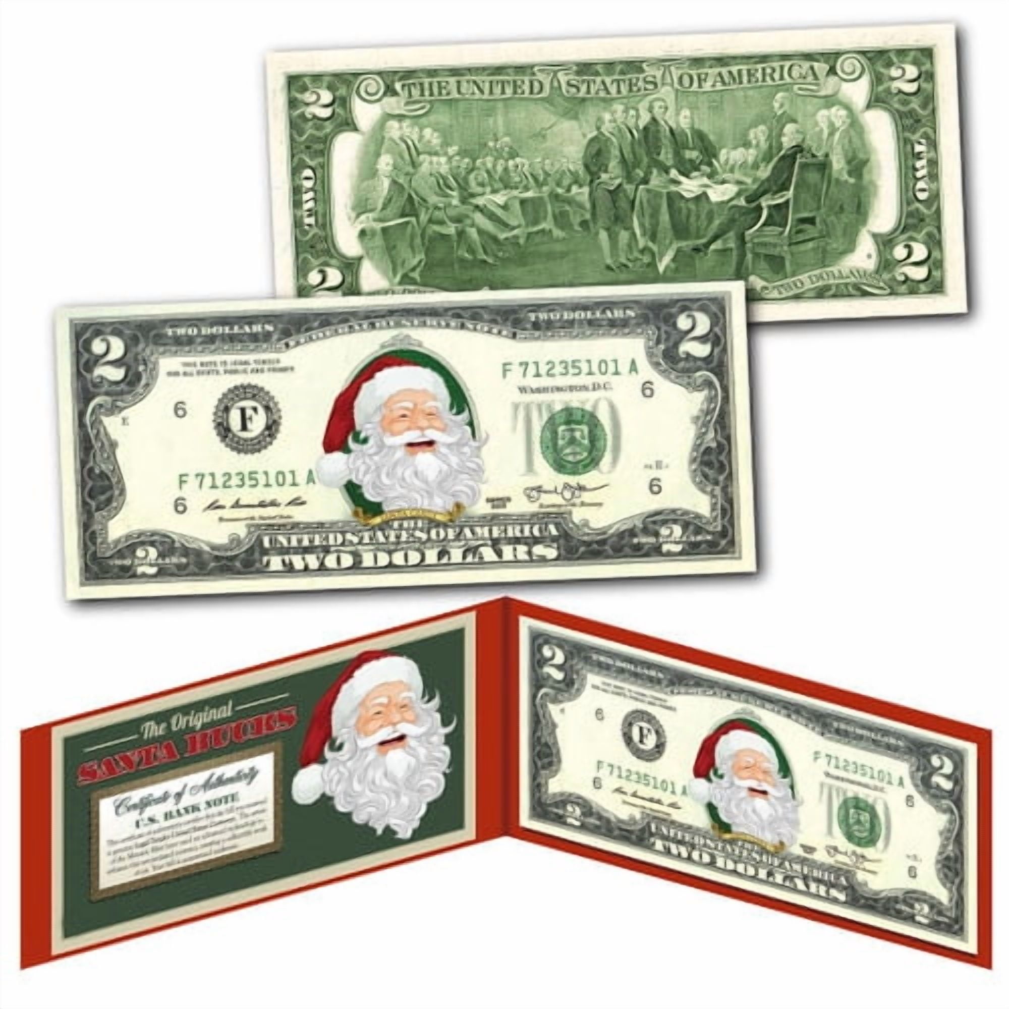 Santa Claus Christmas Keepsake Stocking Stuffer $2 Bill Santa Bucks ...