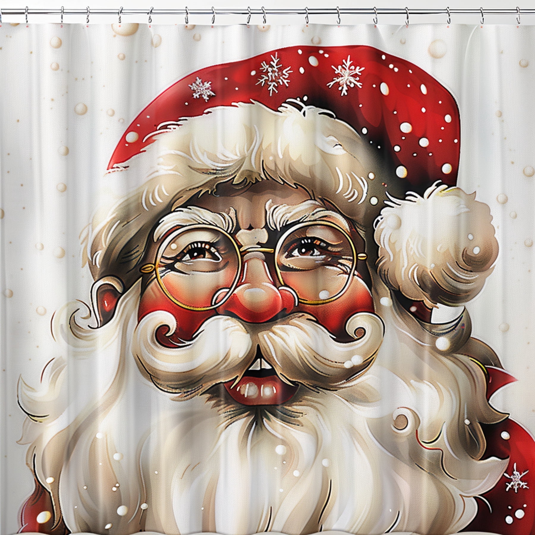 Santa Claus Christmas Shower Curtain: Linen fabric print with cute ...