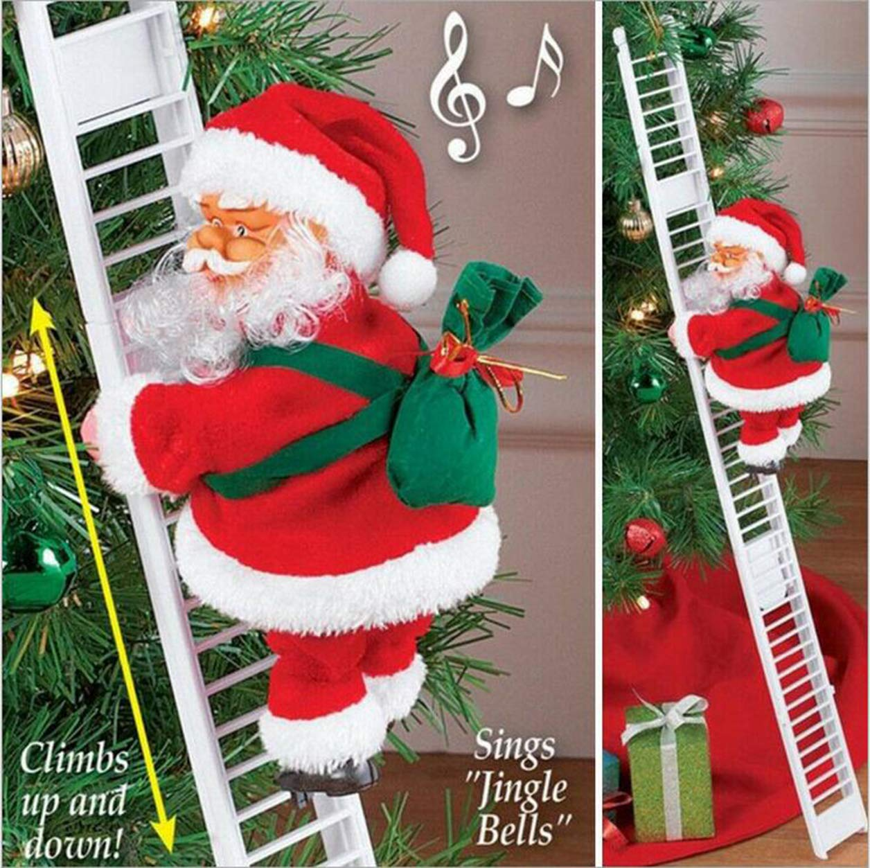 Santa Claus Climbing Ladder Singing Jingle Bells Electric Toy Christmas ...