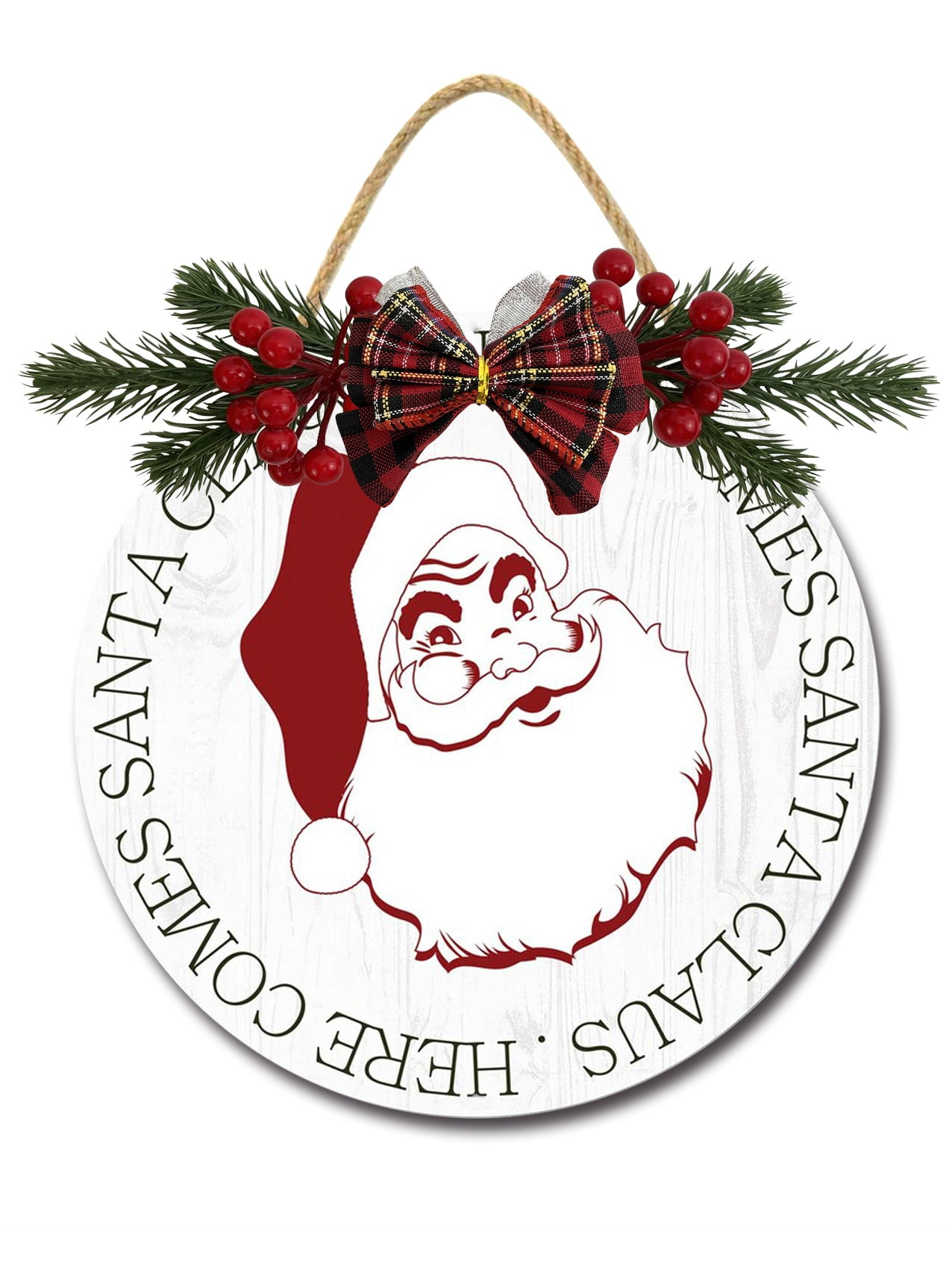 Santa Claus Come Here Sign Front for Door Decoration, 11" Round Wood ...