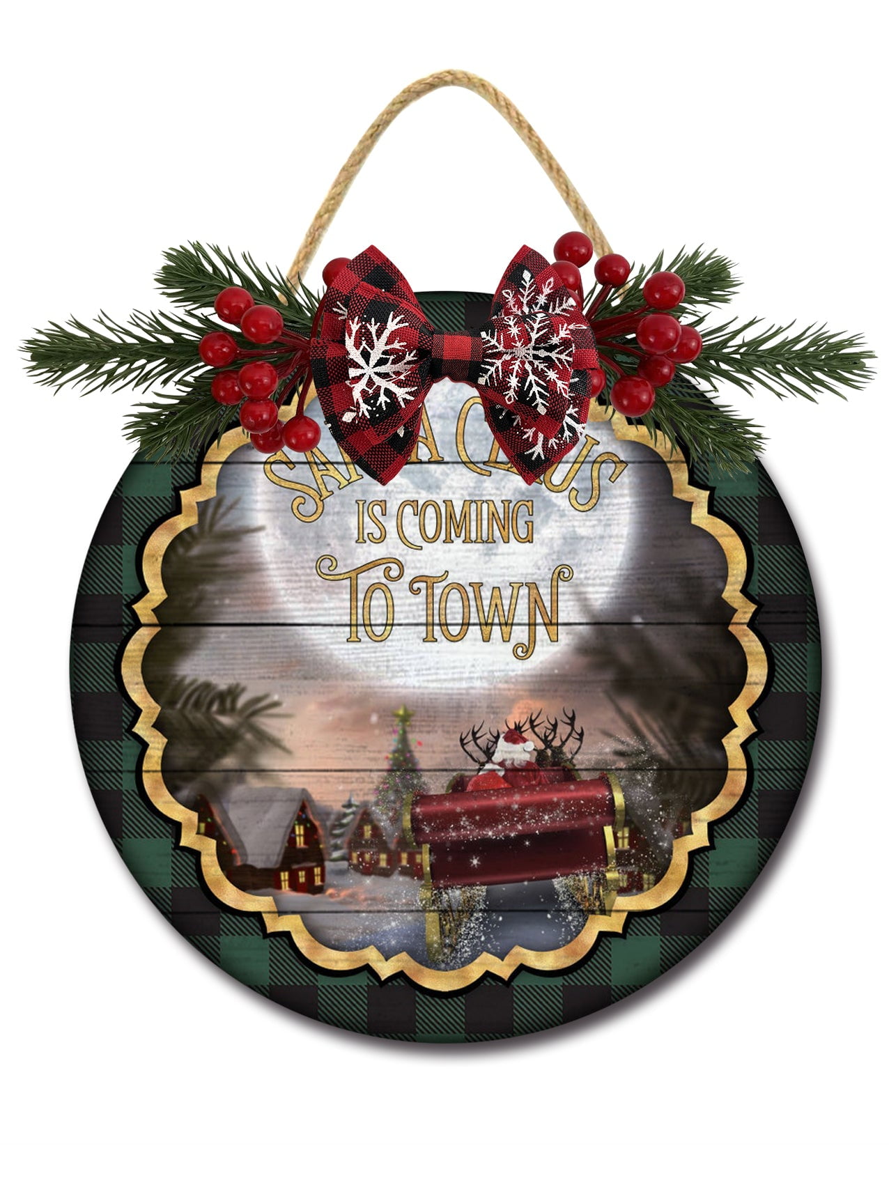 Santa Claus Is Coming To Town Sign Front Door Porch Decorations, Round ...