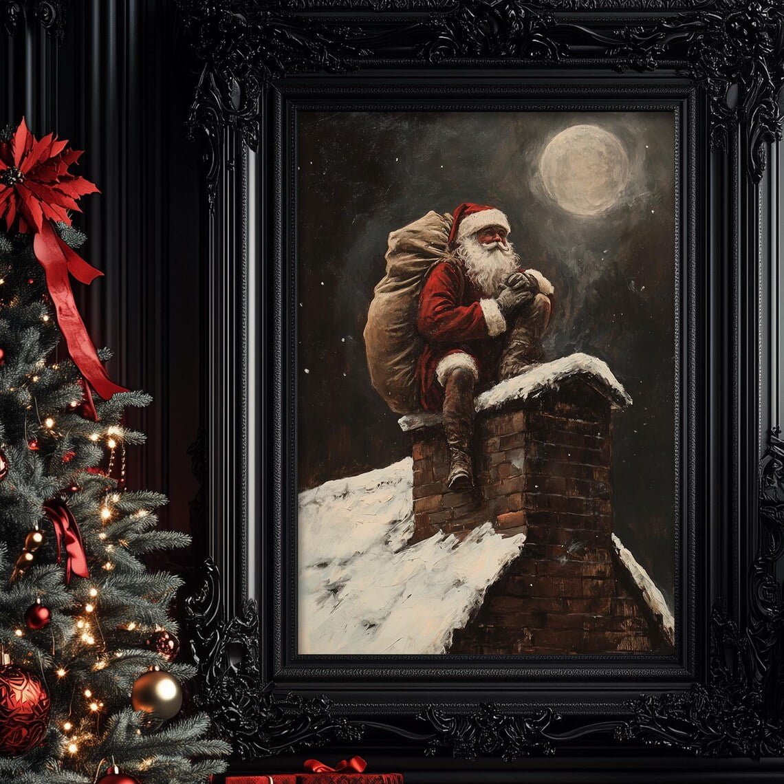 Santa Claus Dark Academia Print, Vintage Wall Art, Moody Oil Painting ...