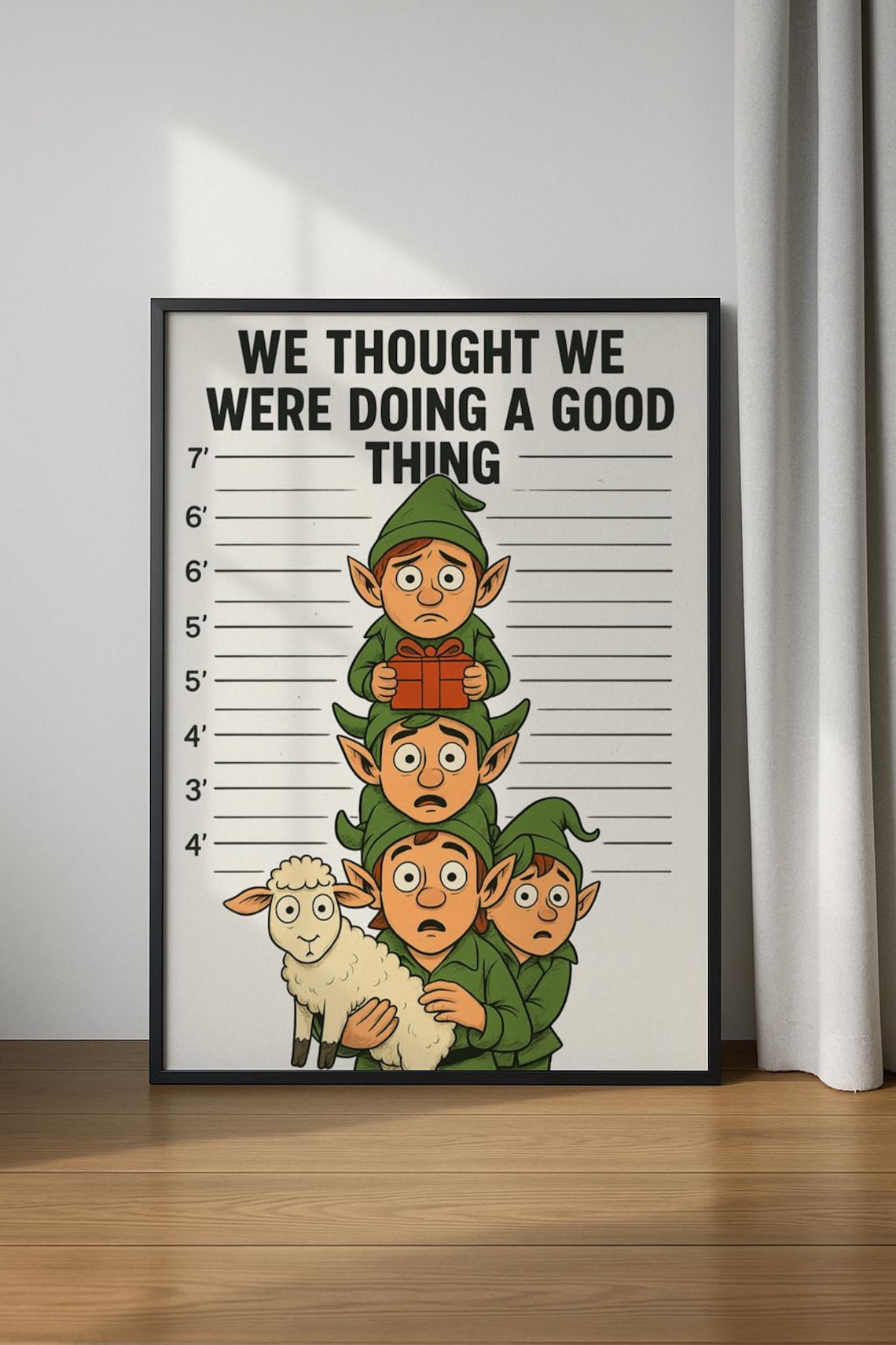 Santa Claus Dwarfs Mugshot Print, Christmas Lamb, Funny Christmas Wall ...