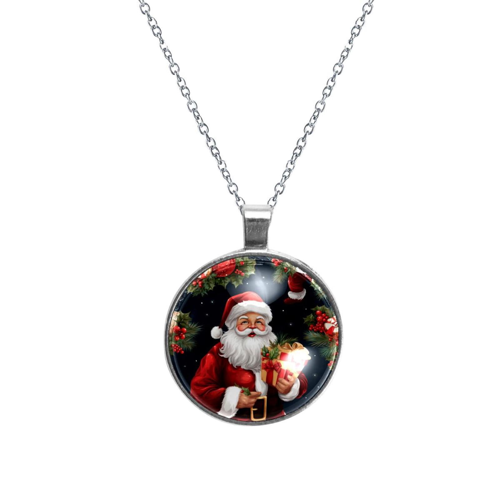 Santa Claus Elegant Circular Glass Pendant Necklace - Womens Necklaces ...