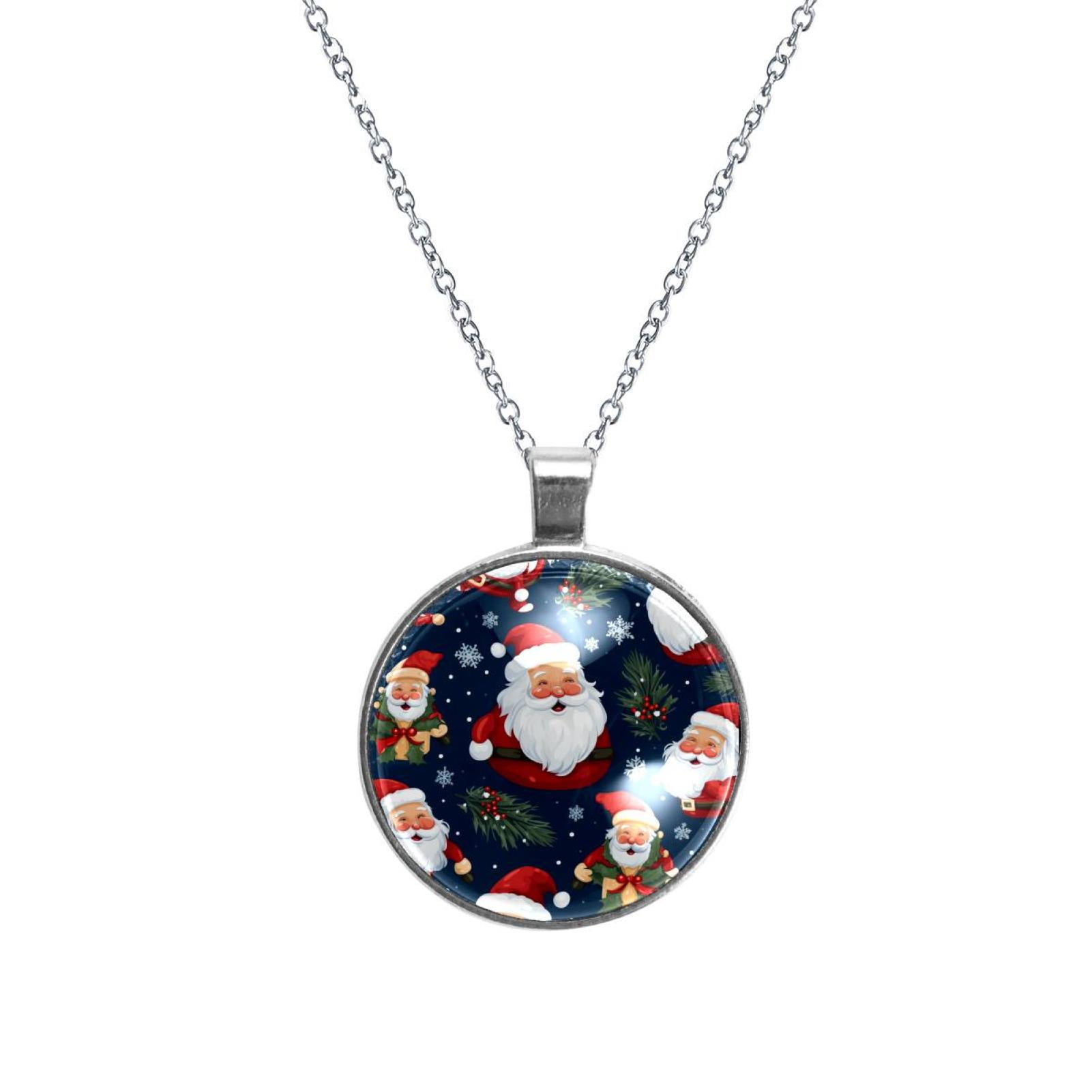 Santa Claus Elegant Circular Glass Pendant Necklace - Walmart.com