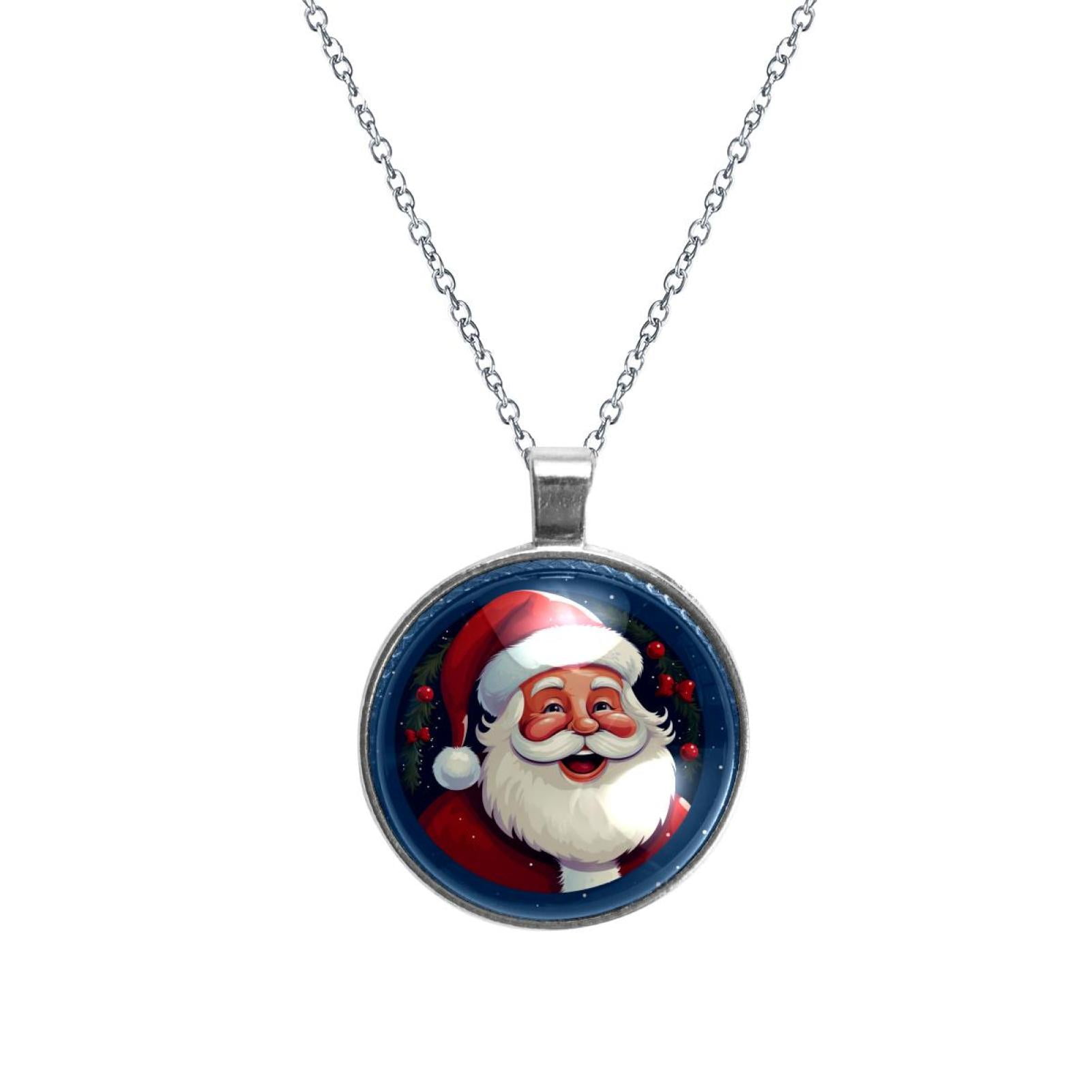 Santa Claus Elegant Circular Pendant Necklace with Glass Design for ...