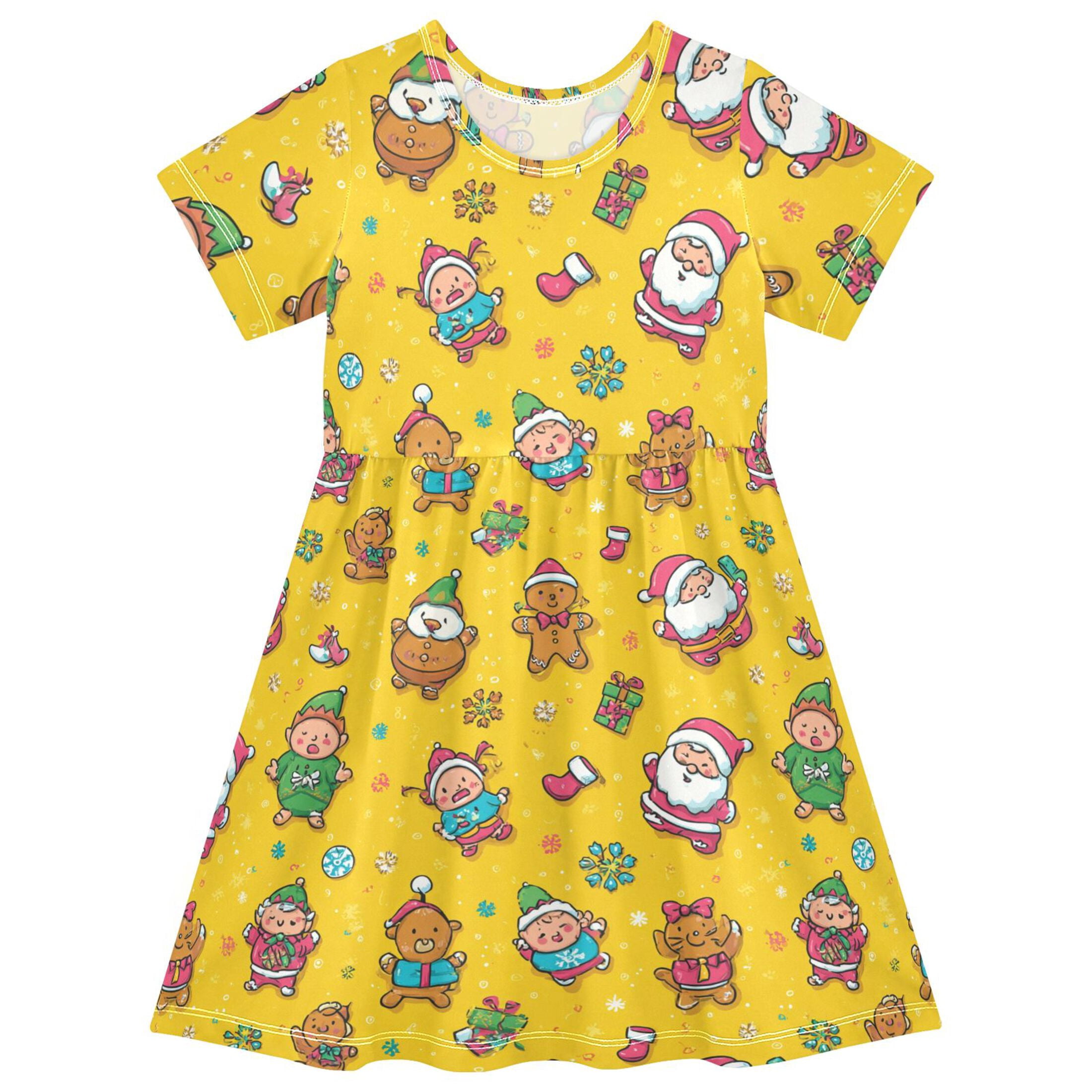 Santa Claus Elves and Gingerbread Men Short Sleeve Dress A-Line Cute ...