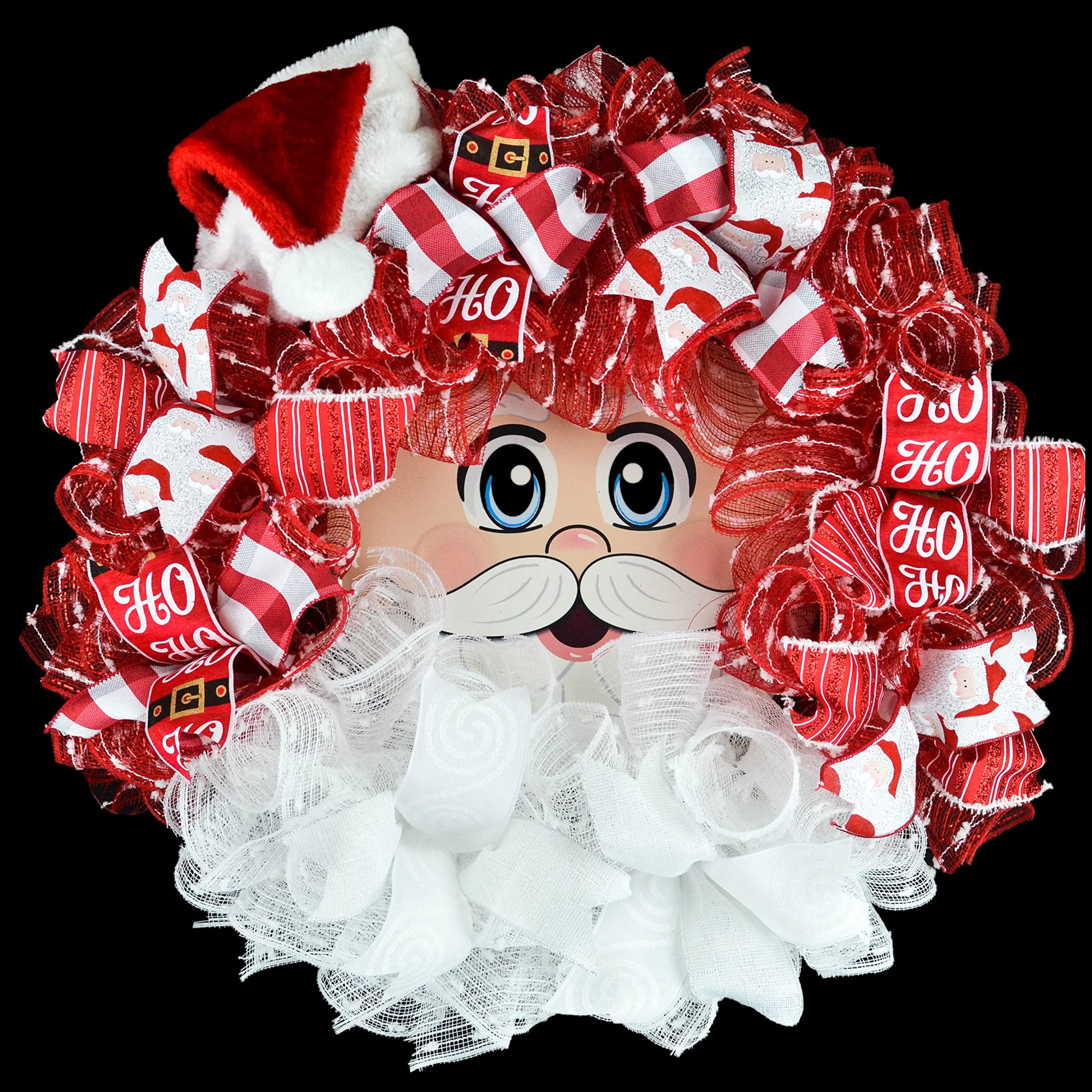 Santa Claus Face Wreath | Christmas Mesh Front Door Wreath; White Red ...
