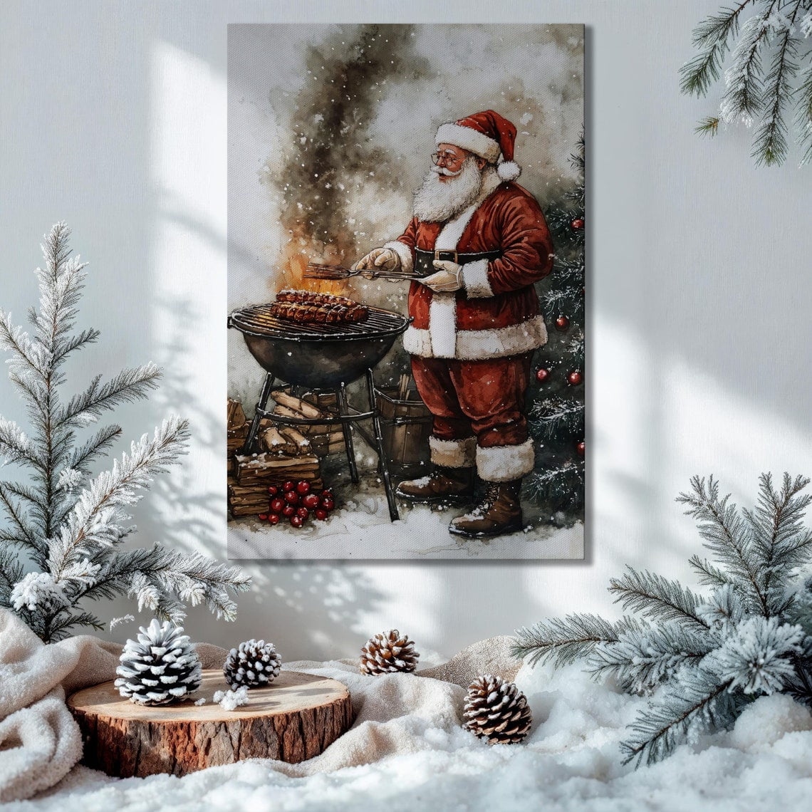 Santa Claus Festive Bbq Postercheer Wall Art Winter Barbecue Poster ...