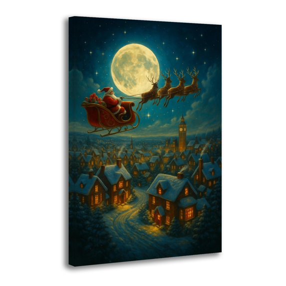 Santa Claus Flight Over Town Christmas Sleigh Night Room Aesthetic ...
